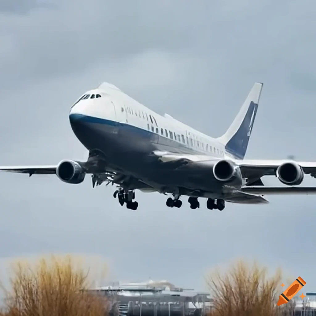 B747 taking off from an airport runway on Craiyon