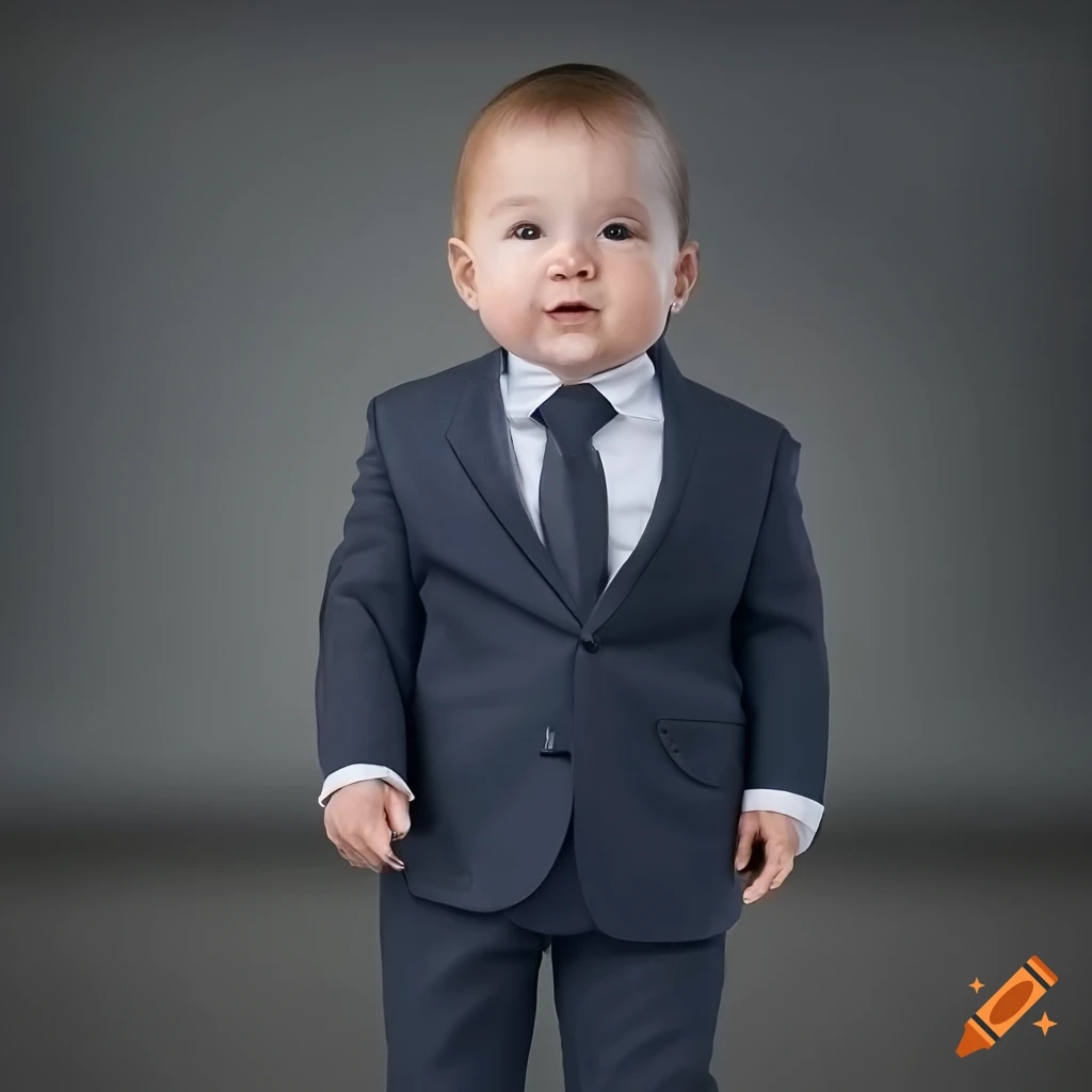 Baby in a mini business suit with office background on Craiyon