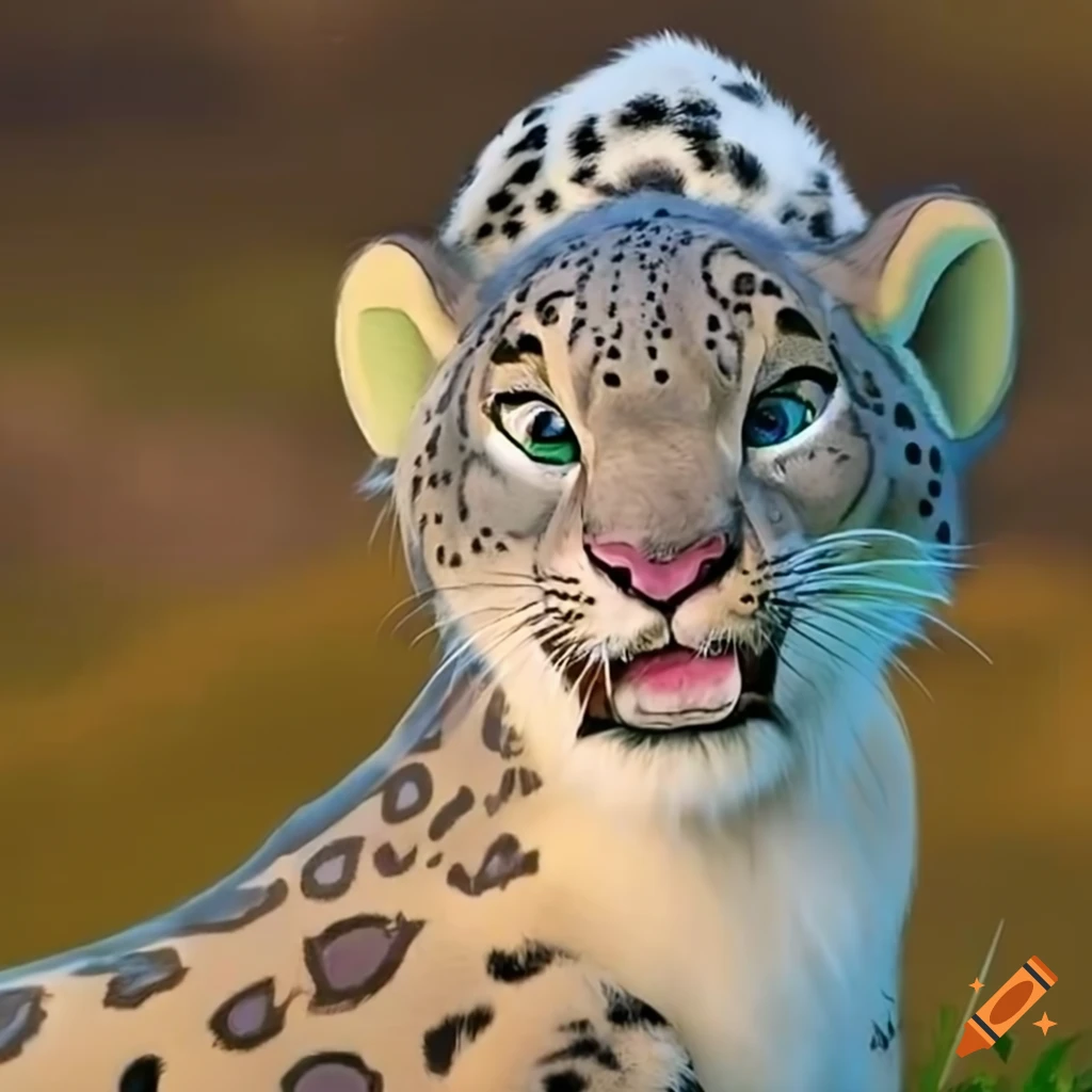 Simba transformed into a snow leopard on Craiyon