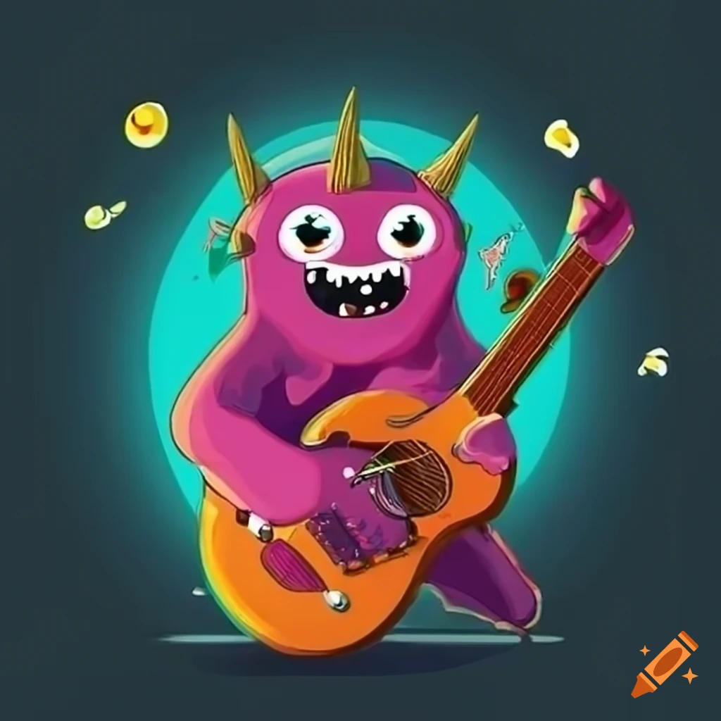 Cute monster playing guitar on Craiyon