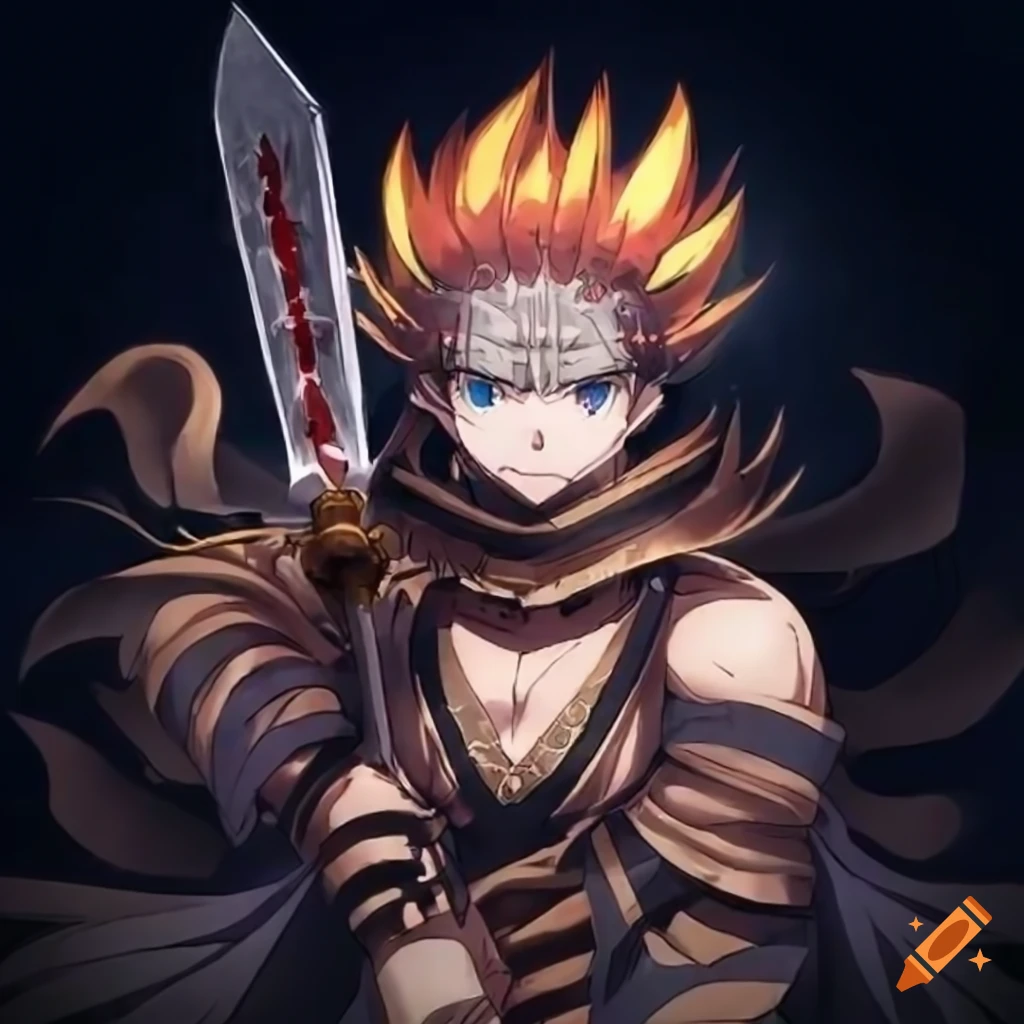 Powerful Anime character with helmet crest and spear in fantasy setting ...