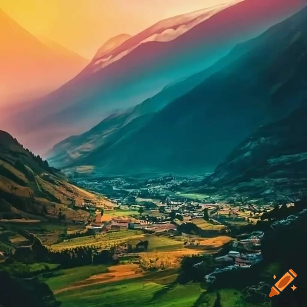 Small village in a valley during the day on Craiyon