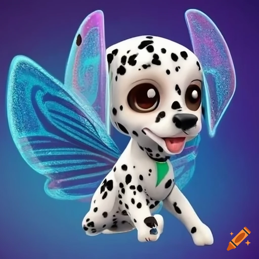 Pixar 3D cute flying chibi fairy dog Dalmatian on Craiyon