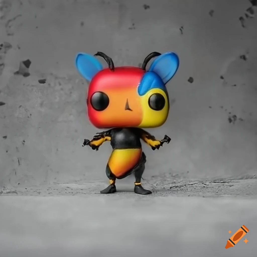 Cute Bee Wasp Funko Pop figurine on concrete background on Craiyon