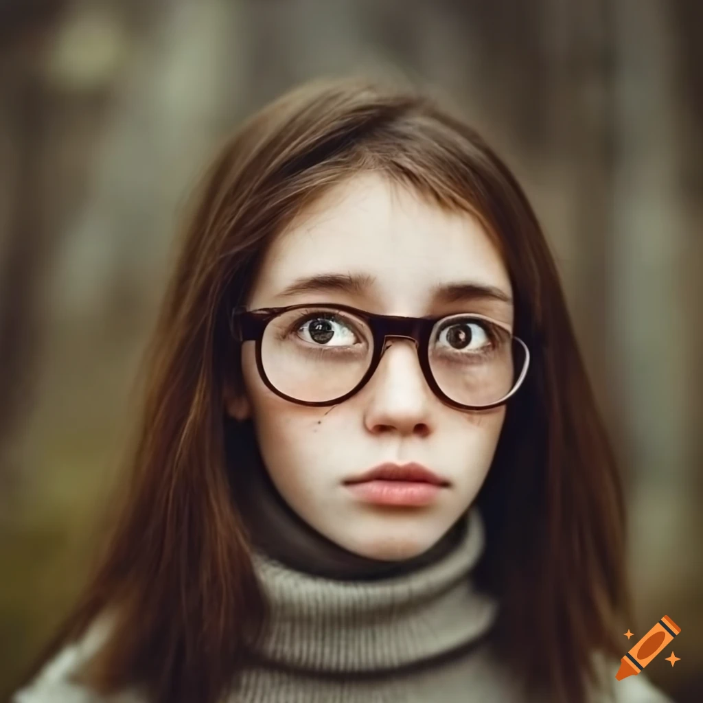 Cute shy girl with freckles and glasses on Craiyon