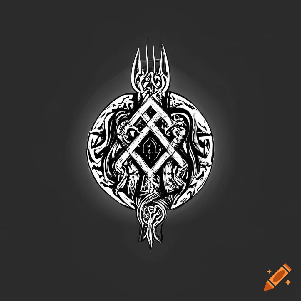 Slavic god Swarog shadow logo in clear black and white art on Craiyon