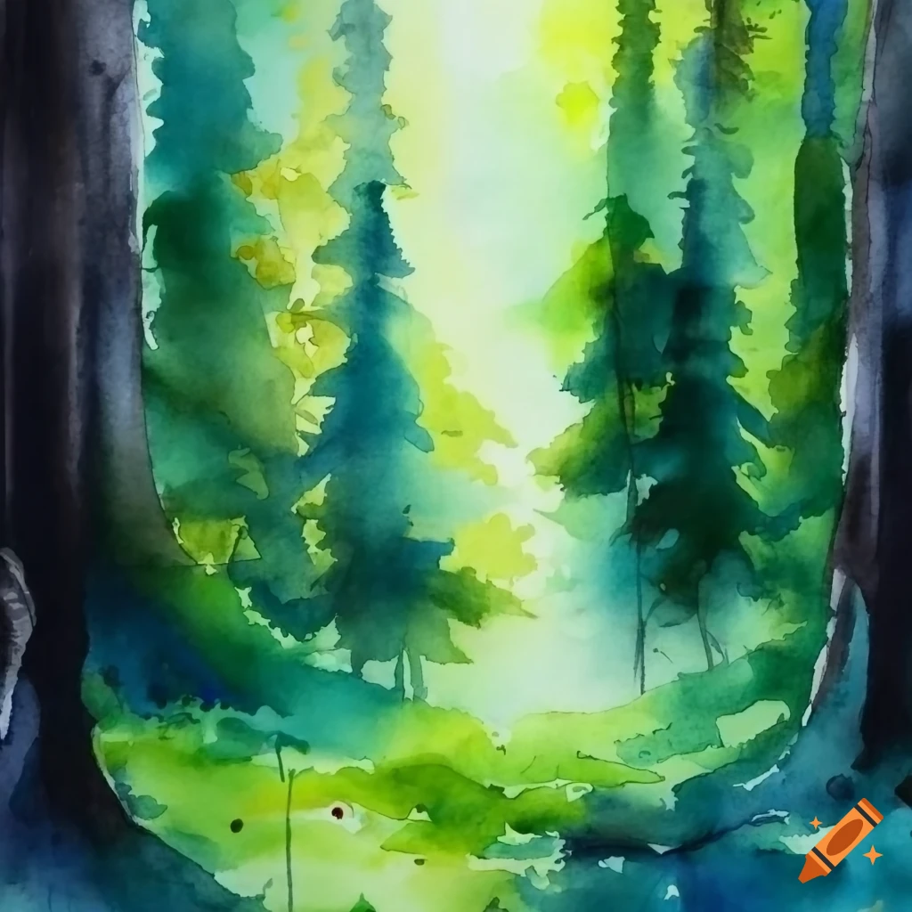 Watercolor painting of a forest on Craiyon