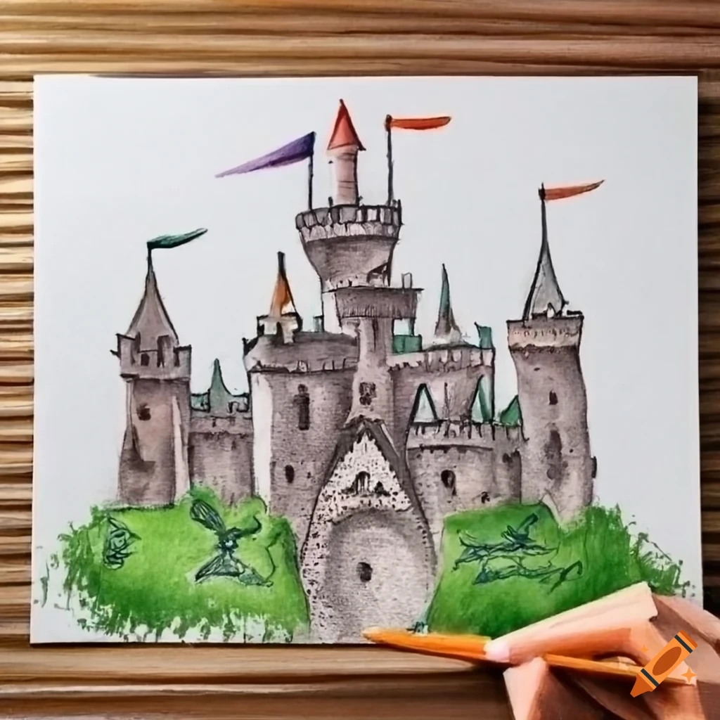 Detailed crayon drawing of a castle on Craiyon