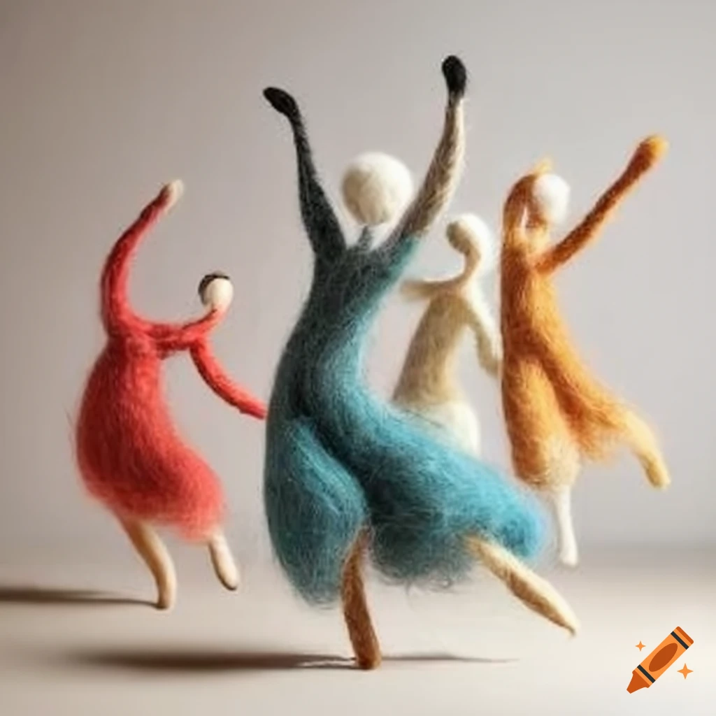 Joyful dancing felted wool life forms on Craiyon