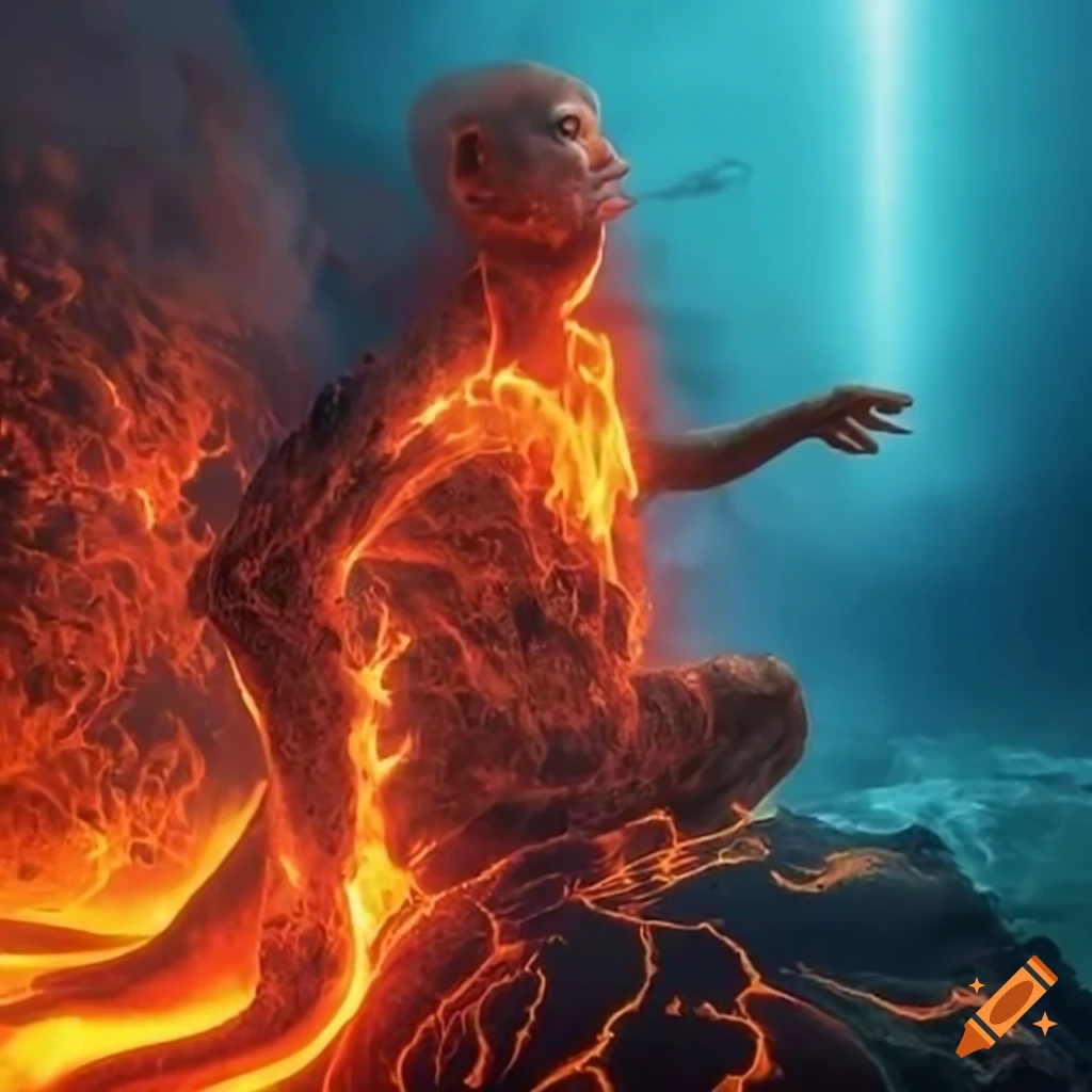 Man with fire superpower under the ocean on Craiyon