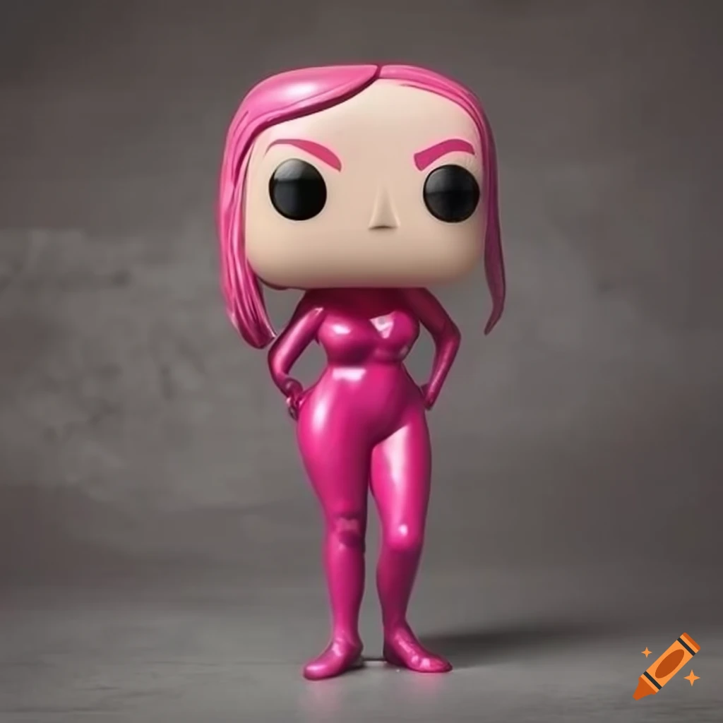 Colorful Funko pop figurine in spicy magenta rubber latex outfit on Craiyon