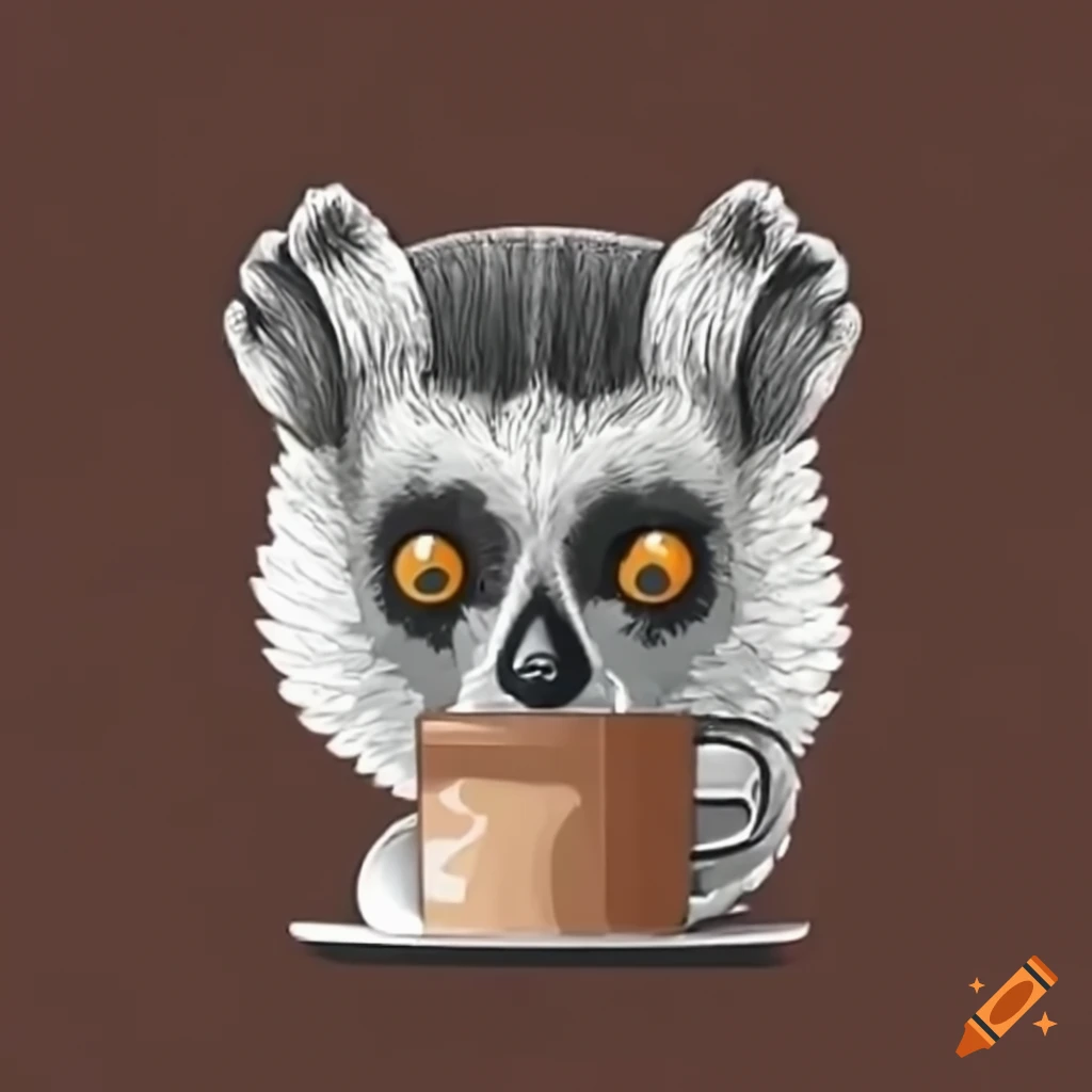 Lemur drinking coffee in a san francisco cafe on Craiyon