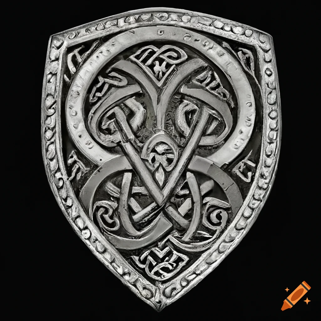 Celtic shield intricately cut in half to reveal a celtic knot design on ...