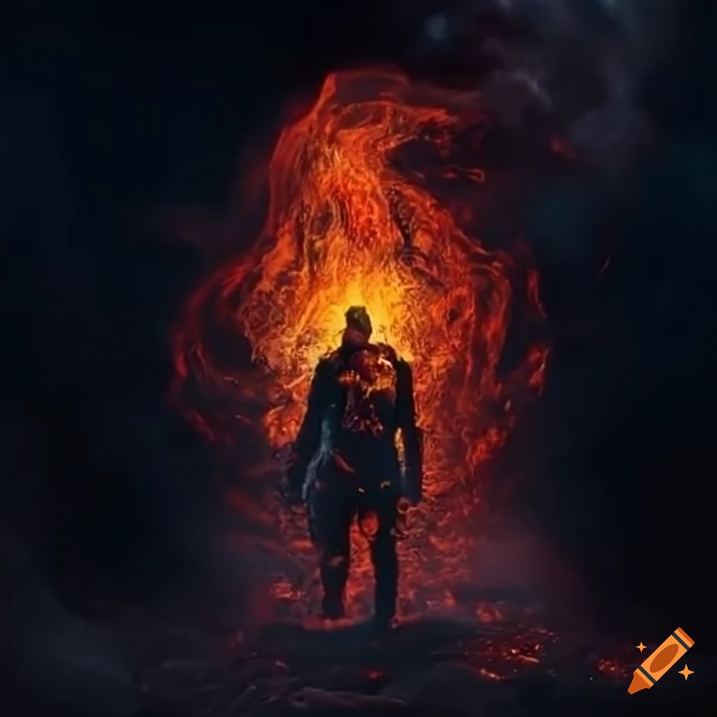 Man with fire and lava superpowers under the water on Craiyon