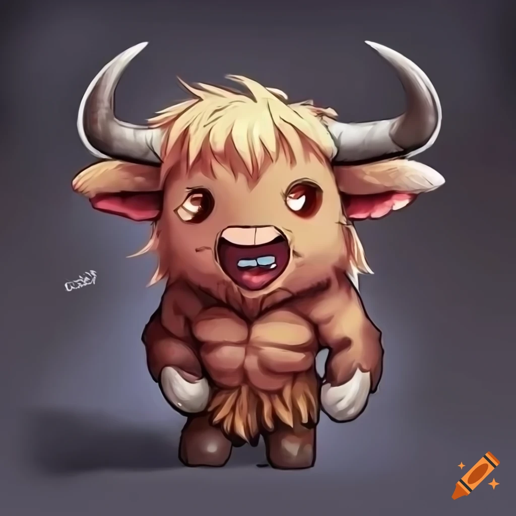 Cute fluffy chibi highland bull male minotaur on Craiyon