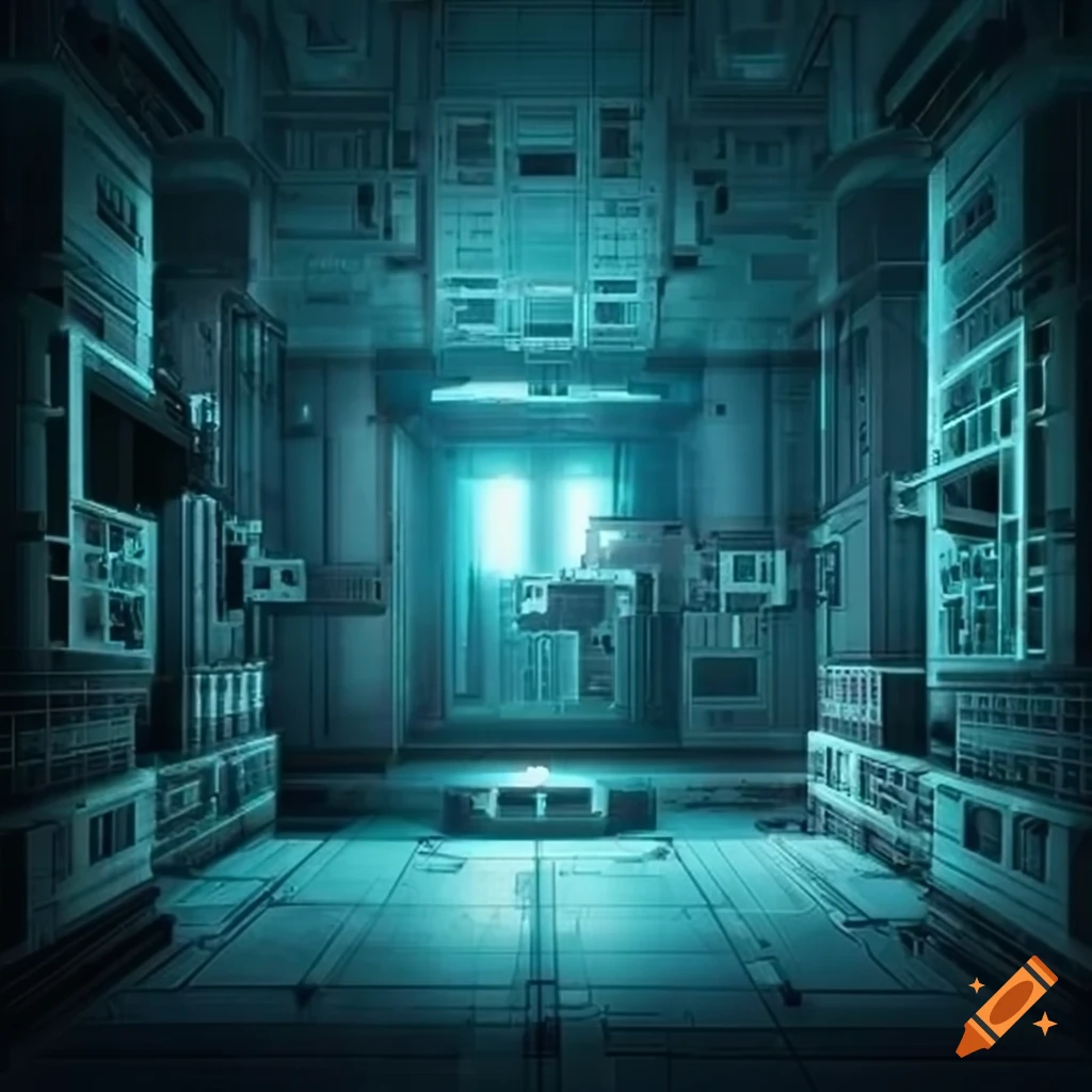 High-definition map of a dystopian sci-fi prison laboratory with cell ...