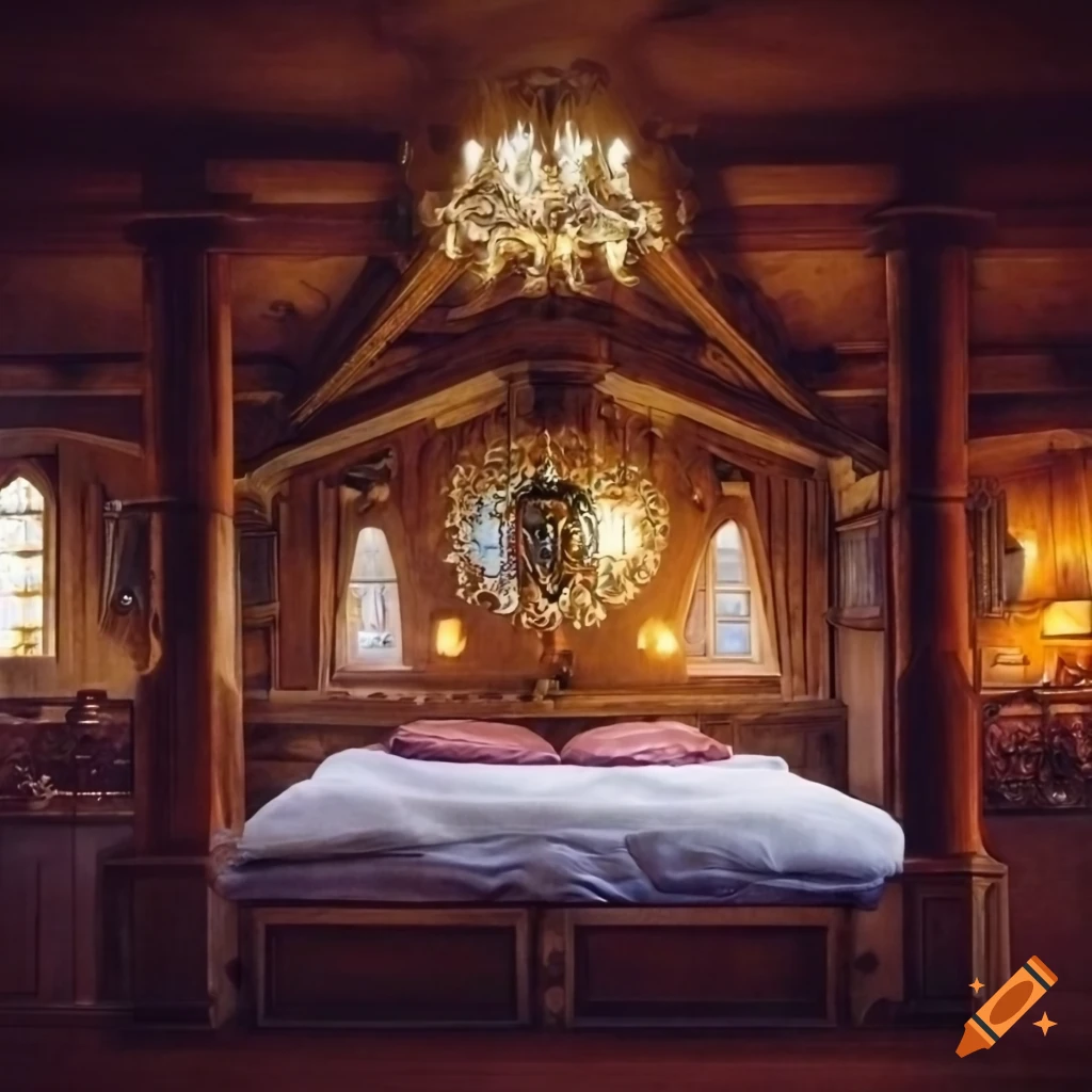 Bavarian tavern room with a bed on Craiyon