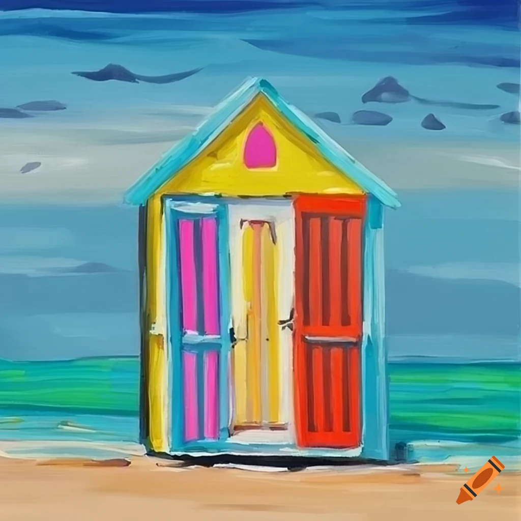 Colorful beach hut painting on Craiyon