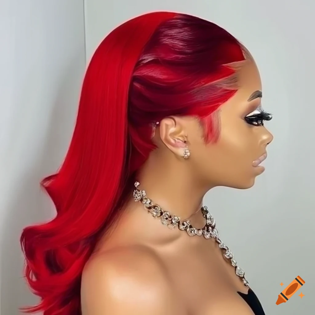 Red ponytail wig with pearl topper on Craiyon