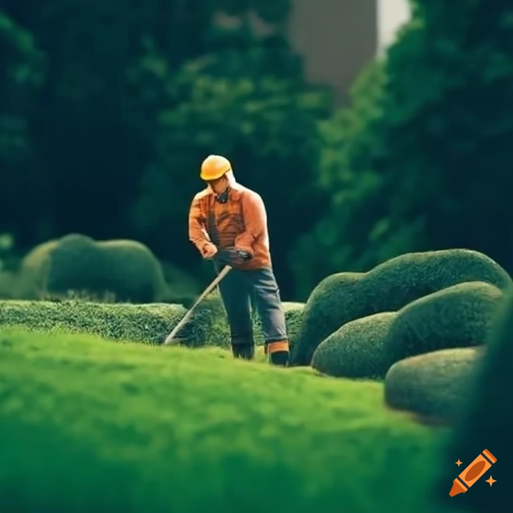 Commercial landscaping with a man working on Craiyon