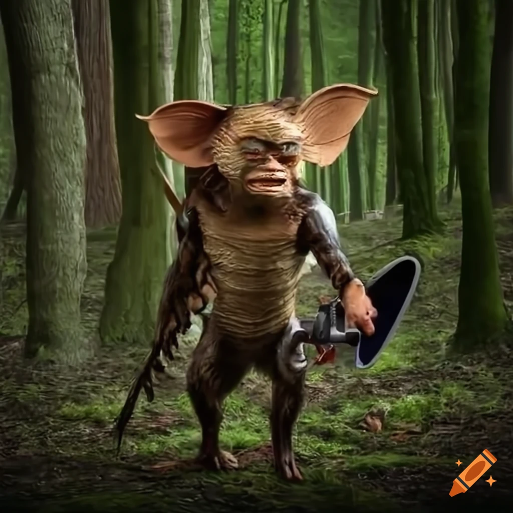 Fantastical creature hybrid of a gremlin and a monkey with a megaphone ...