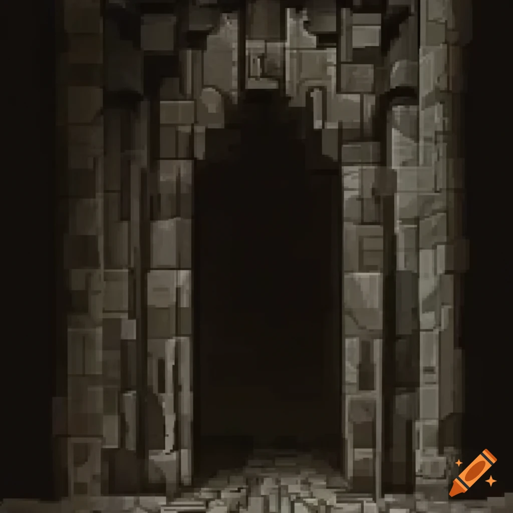 Detailed pixel art of a mysterious ancient dungeon entrance on Craiyon