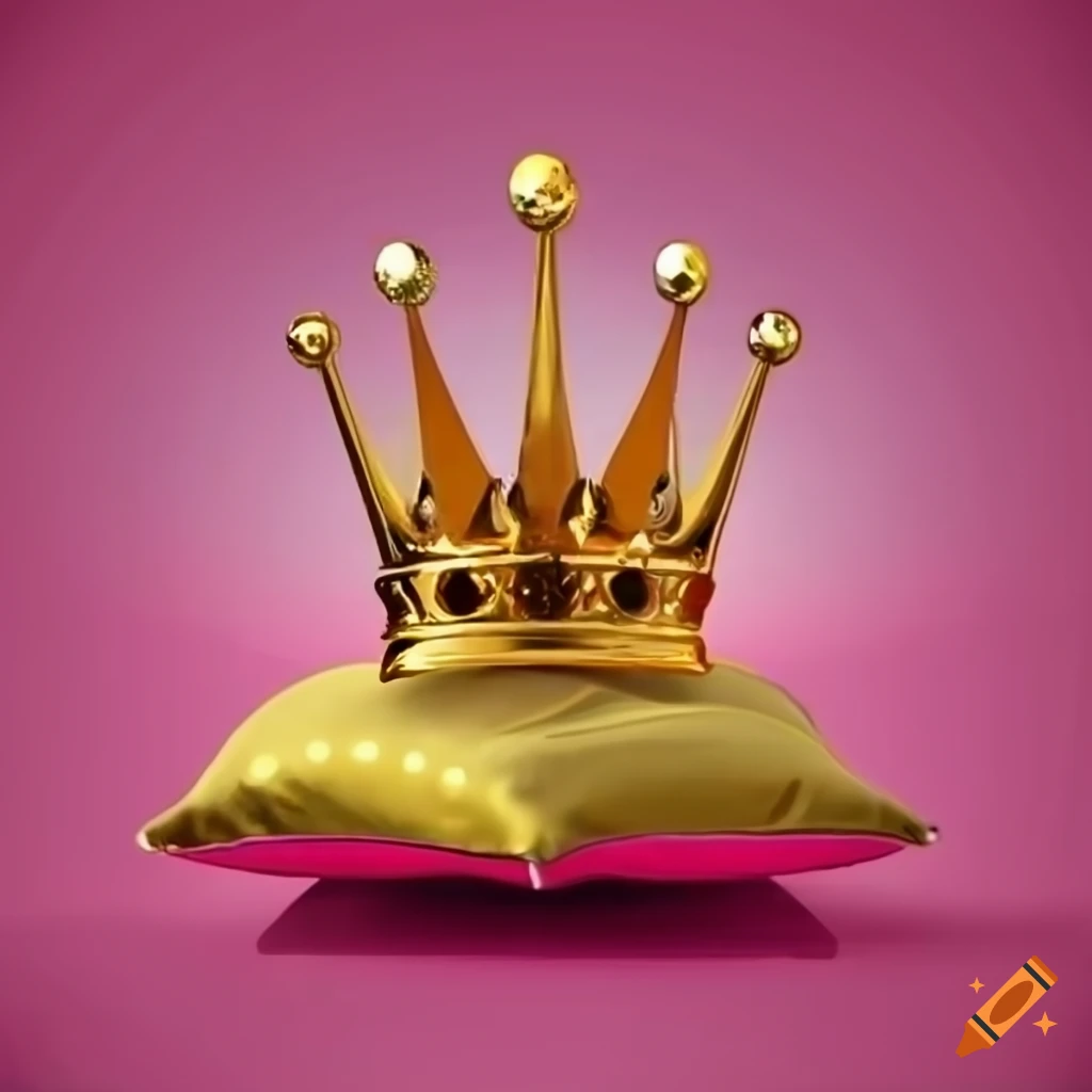Gold crown on pink cushion with clipboard in animated style on Craiyon