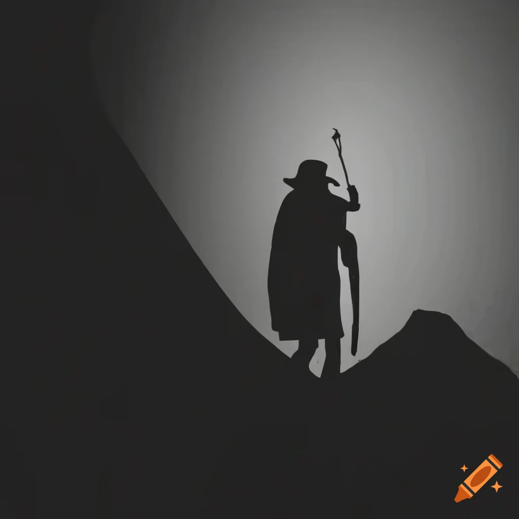 Black and white silhouette of a nature adventurer in a simple design on ...