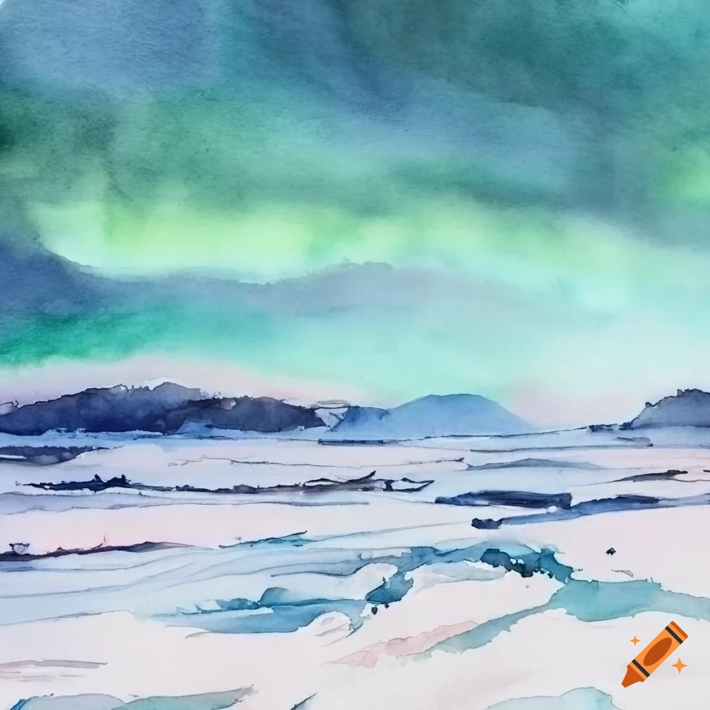 Watercolor painting of polar tundra landscape on Craiyon
