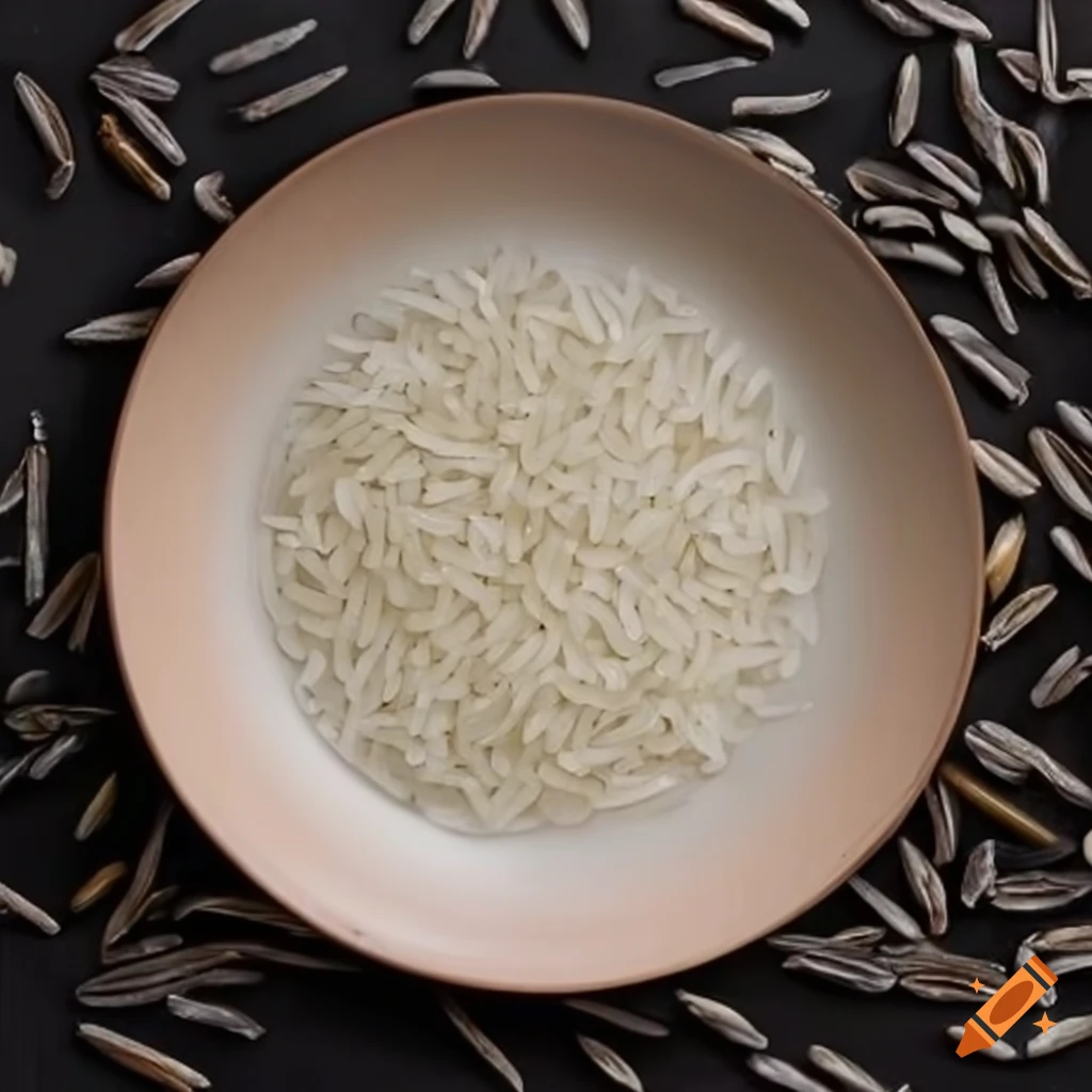 Still life of an empty plate surrounded by fallen grains of rice on Craiyon