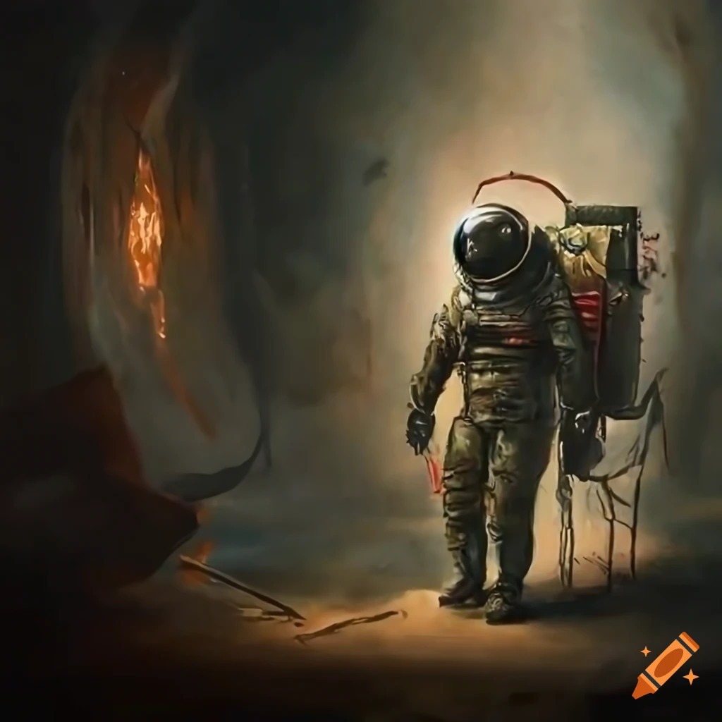 Hyper-realistic painting of post-apocalyptic astronaut and the wasp-god ...