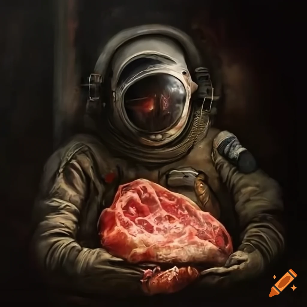 Hyper-realistic painting of a post-apocalyptic astronaut making a ...
