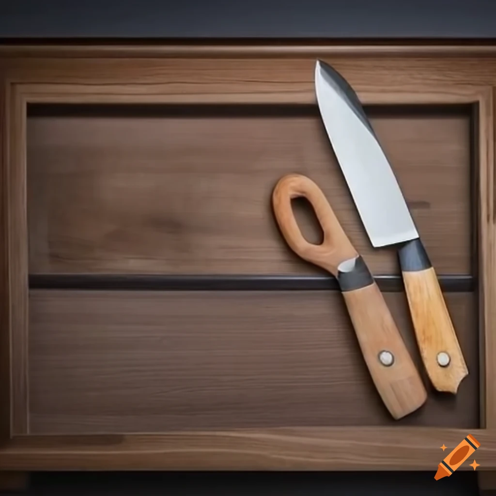 Wooden and kitchen knives in a drawer on Craiyon