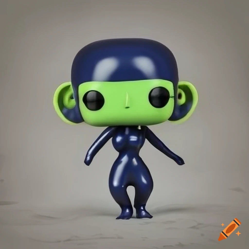 Funko pop humanoid female figurine in lime navy latex outfit on Craiyon