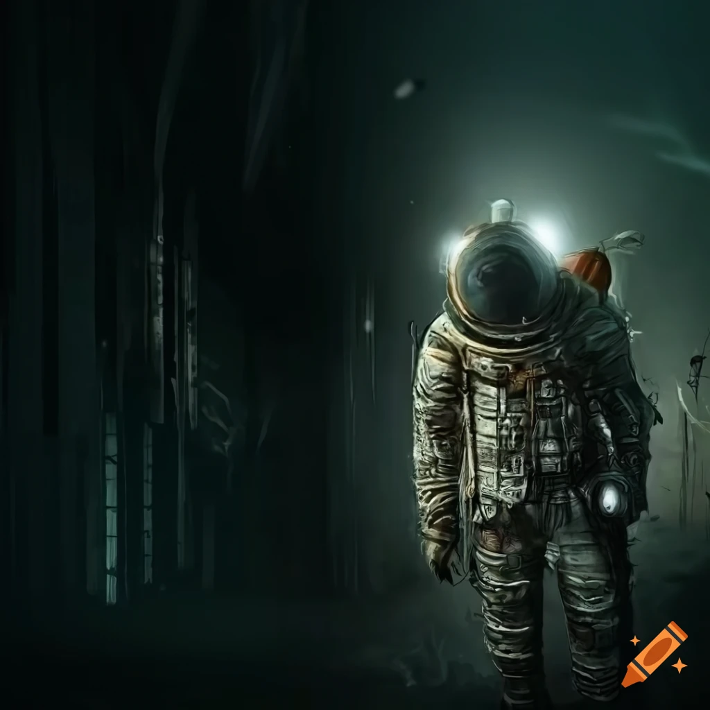 Post-apocalyptic astronaut near wasp hives in empty hospital with a ...