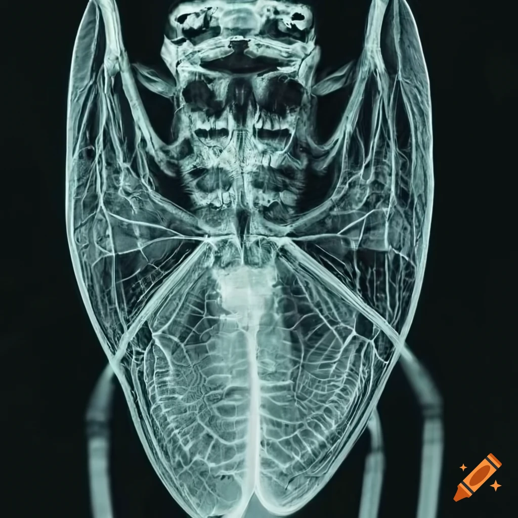 X-ray of male cicada with technical data on Craiyon