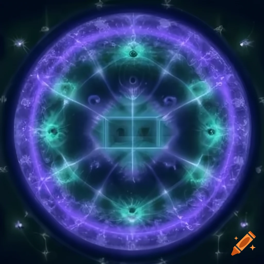 Cyan magic circle octogram summoning a cat cartoon on Craiyon