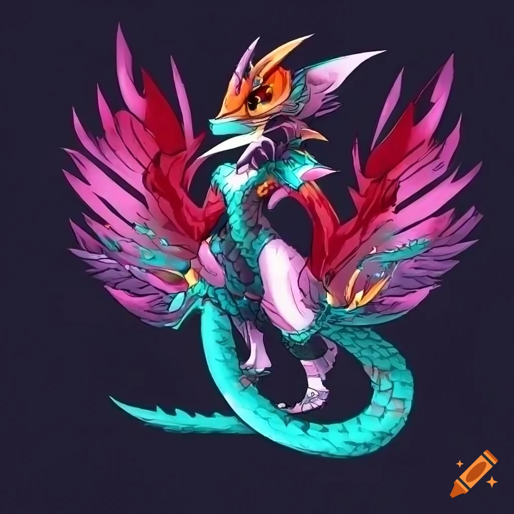 Fantastical anthro avian snake pangolin animal hybrid in anime, comic ...