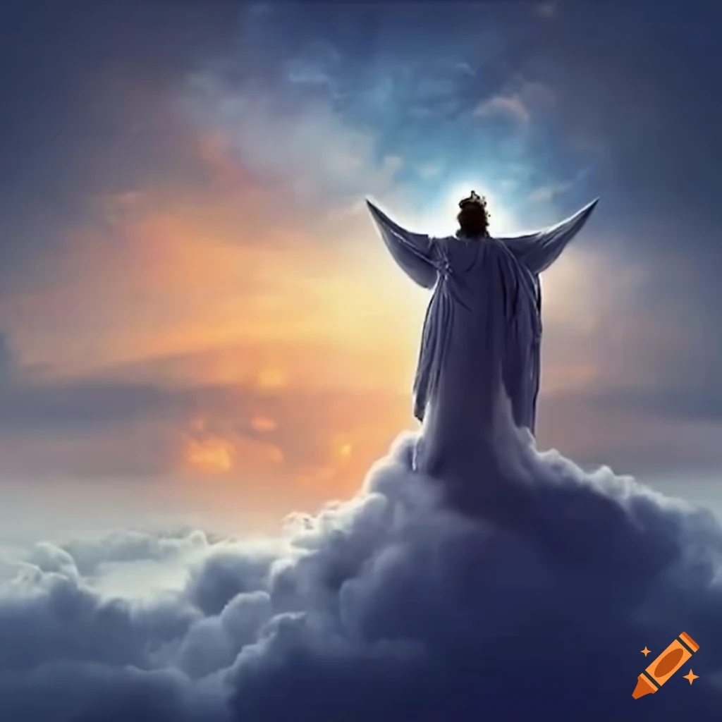 Epic scene of jesus' triumphant arrival in the clouds on Craiyon