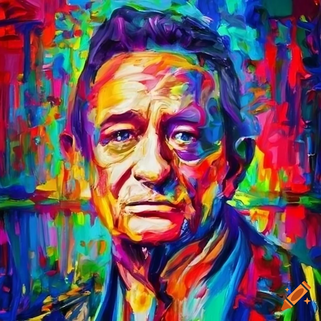Abstract impressionist portrait of johnny cash in bright colors on Craiyon