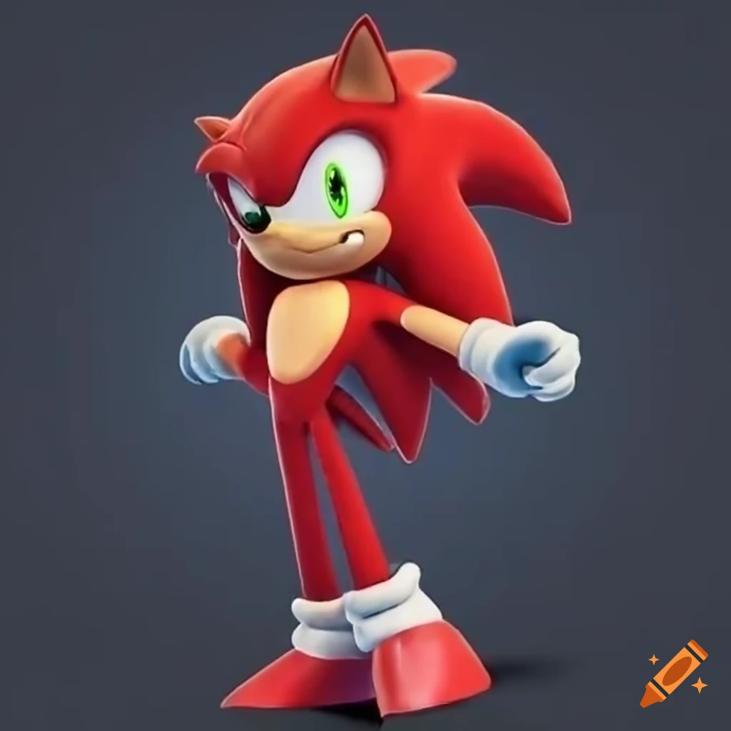 Sonic the hedgehog character with red fur and blue goggles on Craiyon