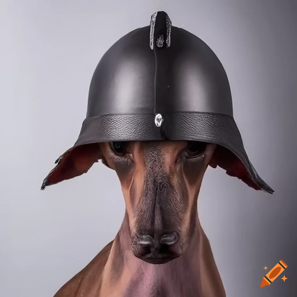 Xolo Mexican hairless dog wearing a metal helmet on Craiyon