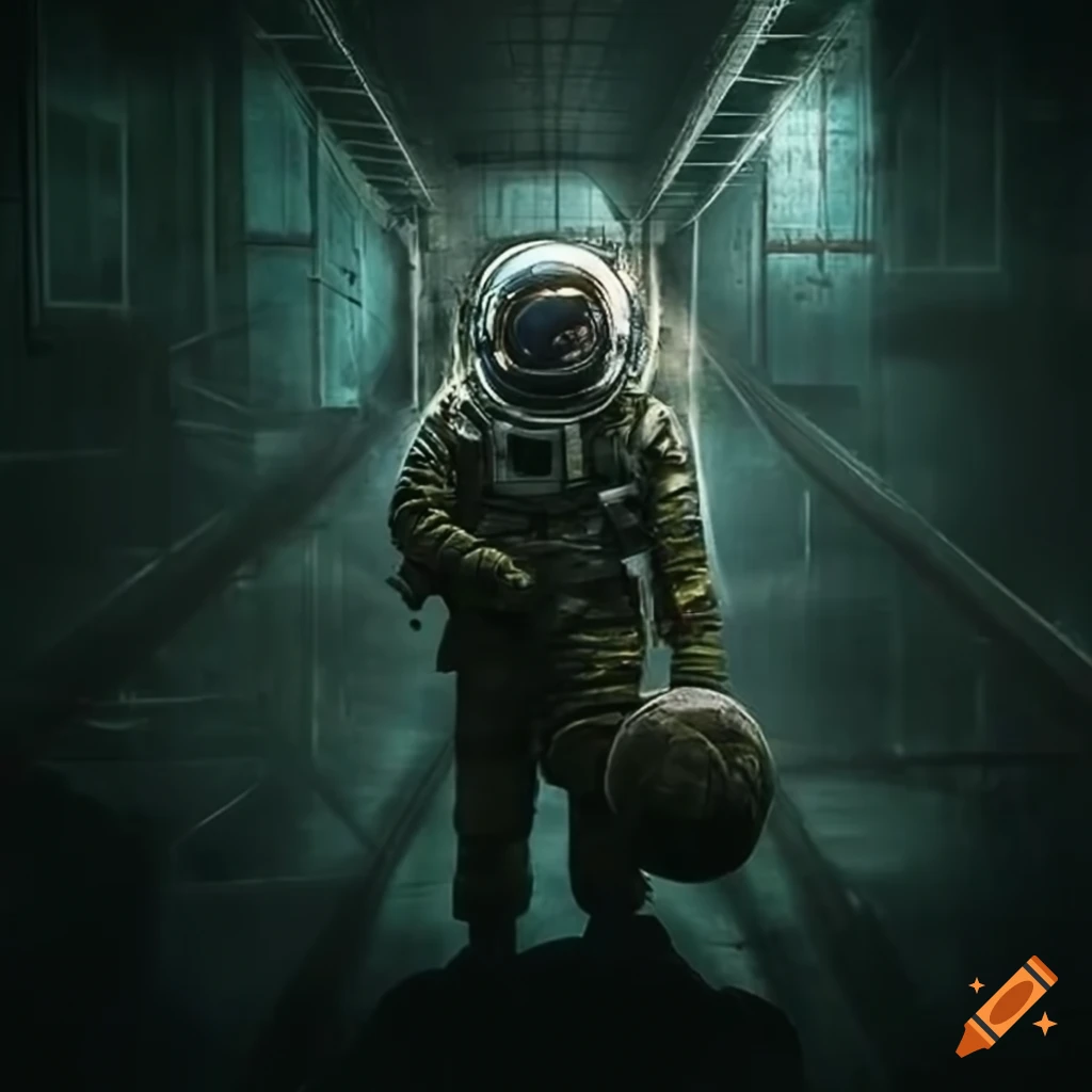 Post-apocalyptic astronaut in a wasp-filled airport on Craiyon