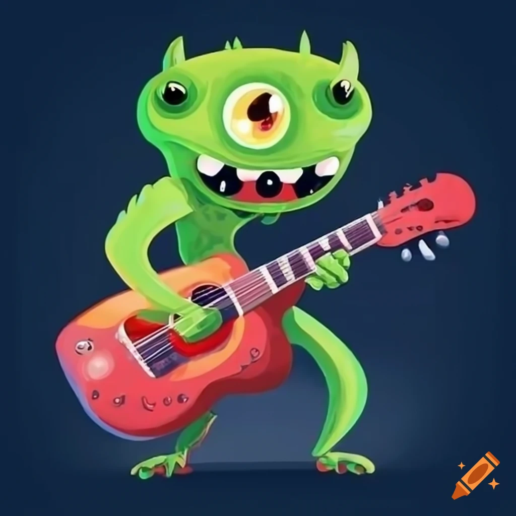 Cute monster playing guitar on Craiyon