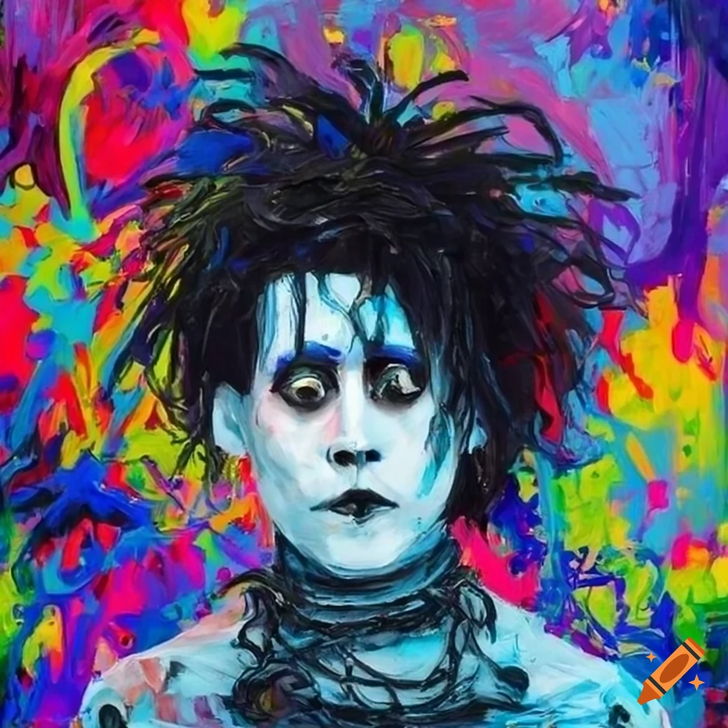 Abstract impressionist portrait of Edward Scissorhands in bright colors ...