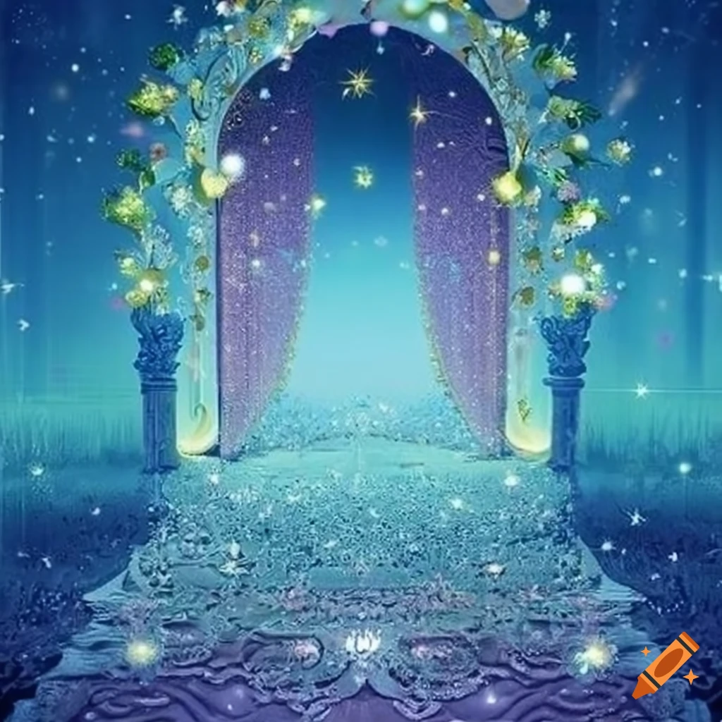 Beautiful elegant design with glitter, flowers, and a magical gate in ...