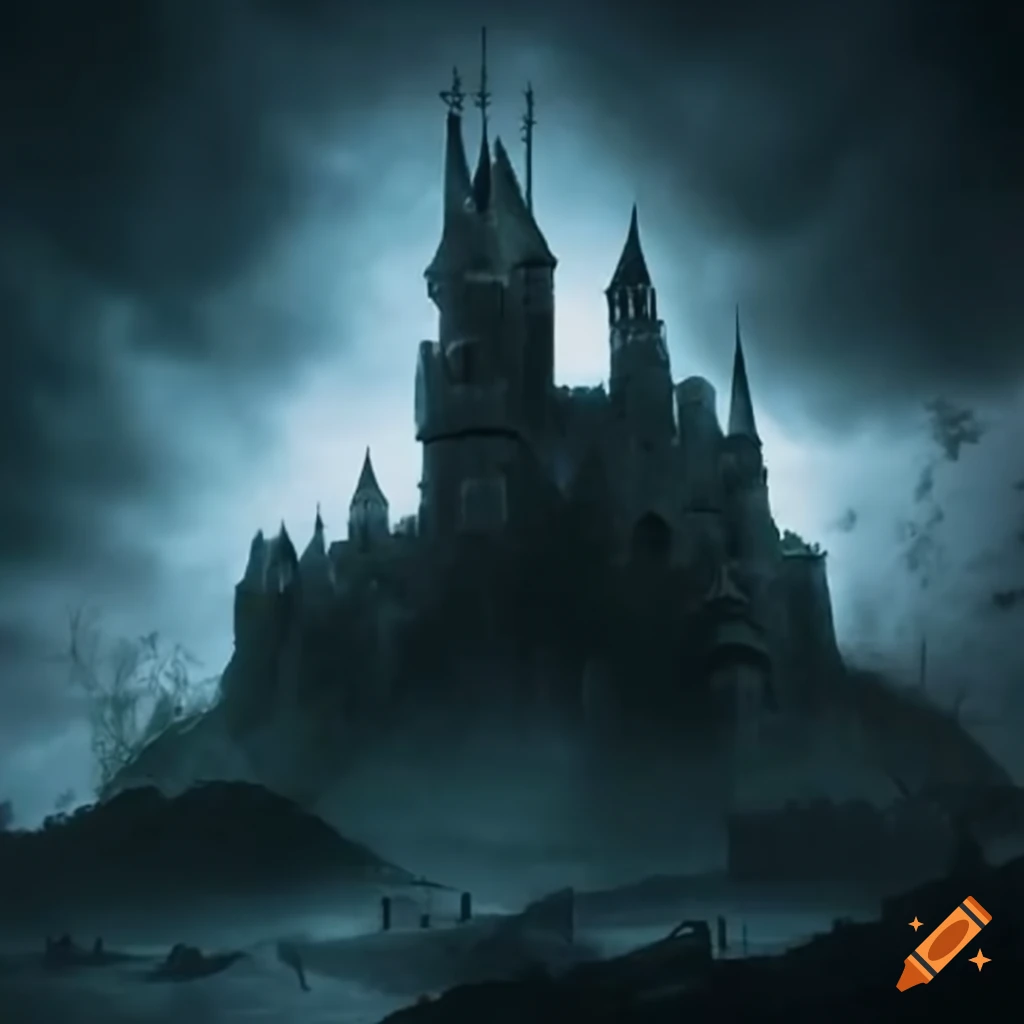 Creepy and scary castle on a dark stormy night on Craiyon