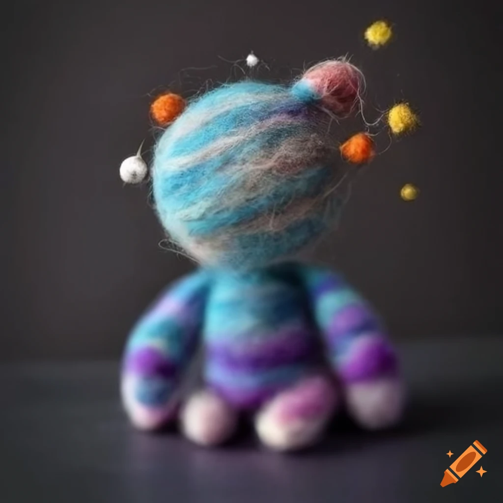Felted wool space creatures in the cosmos on Craiyon