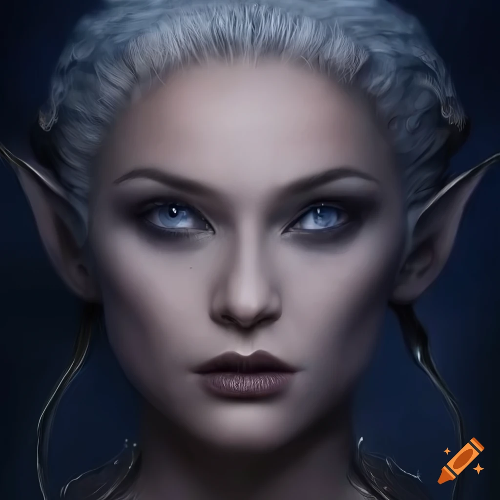 Photorealistic portrait of an elven moon goddess with night-sky skin ...