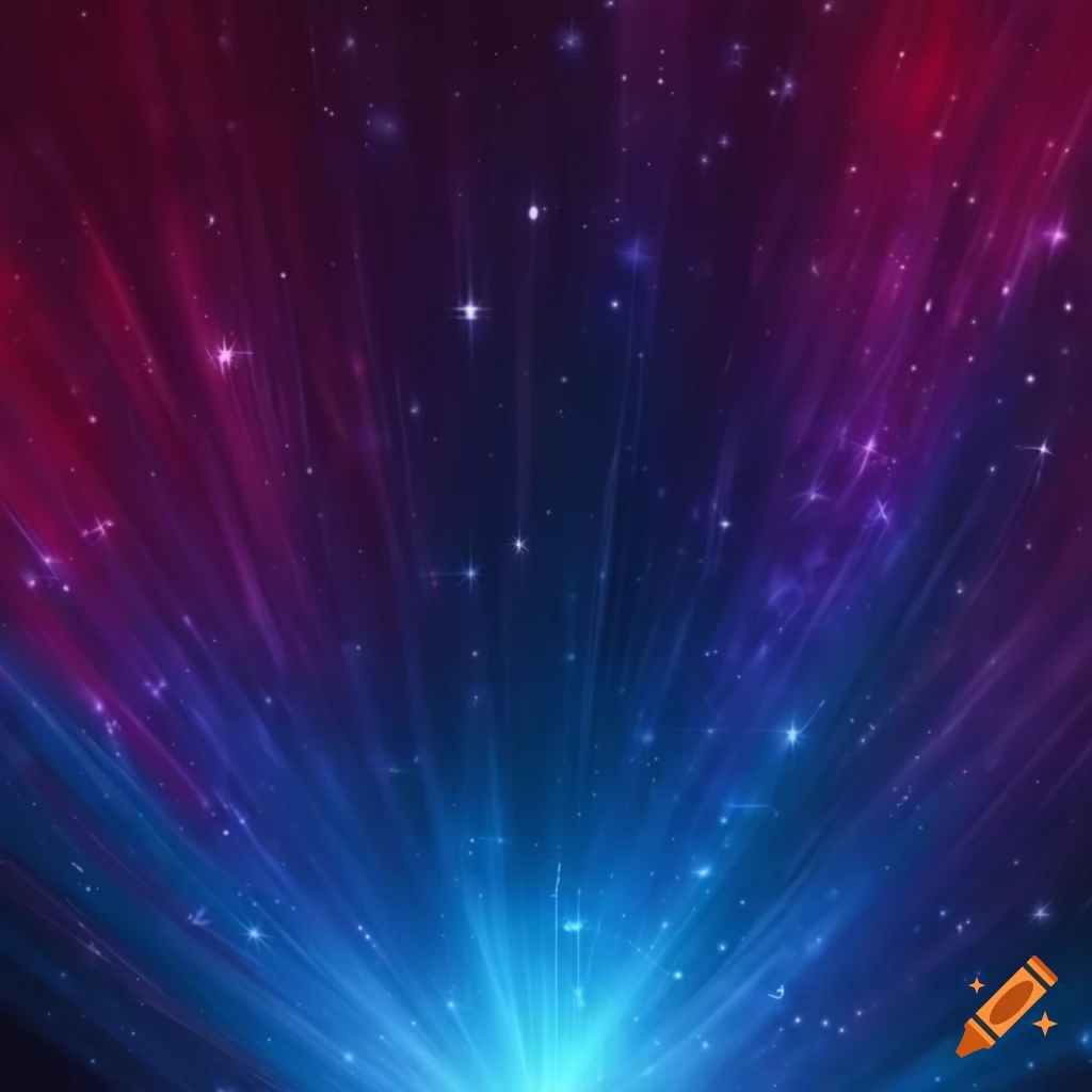 Blue ray with blue aura against red starry background on Craiyon